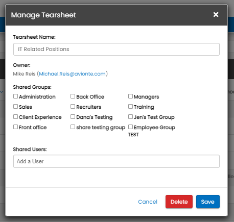 Create, Edit, and Use Tearsheets – Avionte Bold