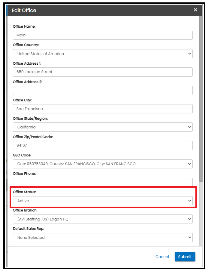 Company Office Archiving / Deleting – Avionte Bold