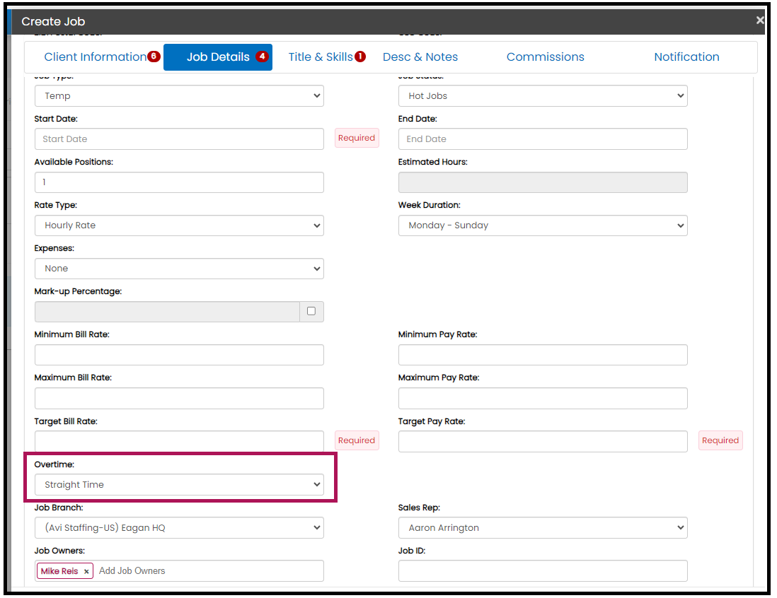 Set Up Job Defaults Table Editor Avionte Bold 