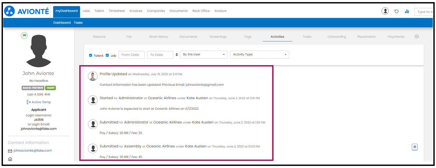 Set up Talent Activities and Tasks (Table Editor) – Avionte Bold