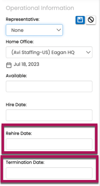 Talent Rehire & Termination Date Fields – Avionte Bold