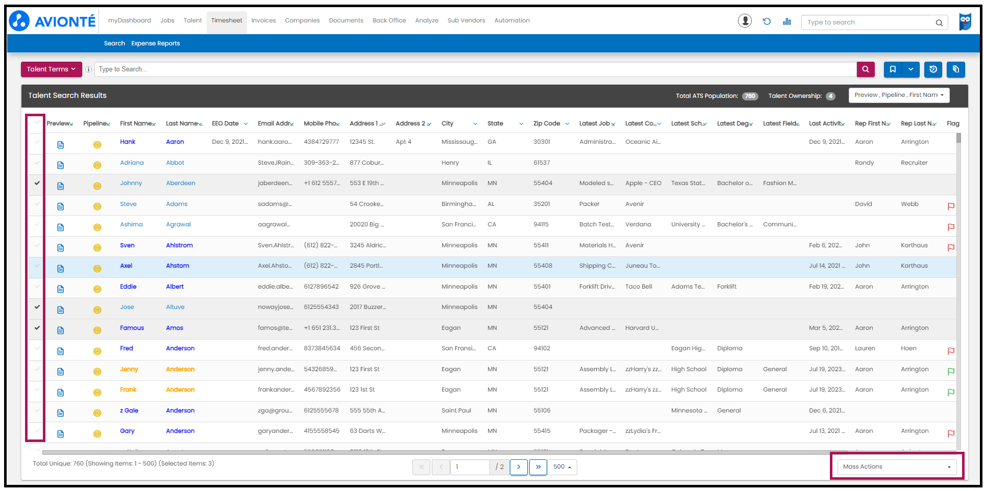Create and use Applicant/Talent Activities – Avionte Bold