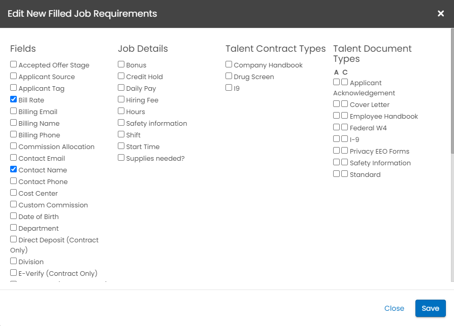 Set up New Filled Job Requirements (Table Editor) – Avionte Bold