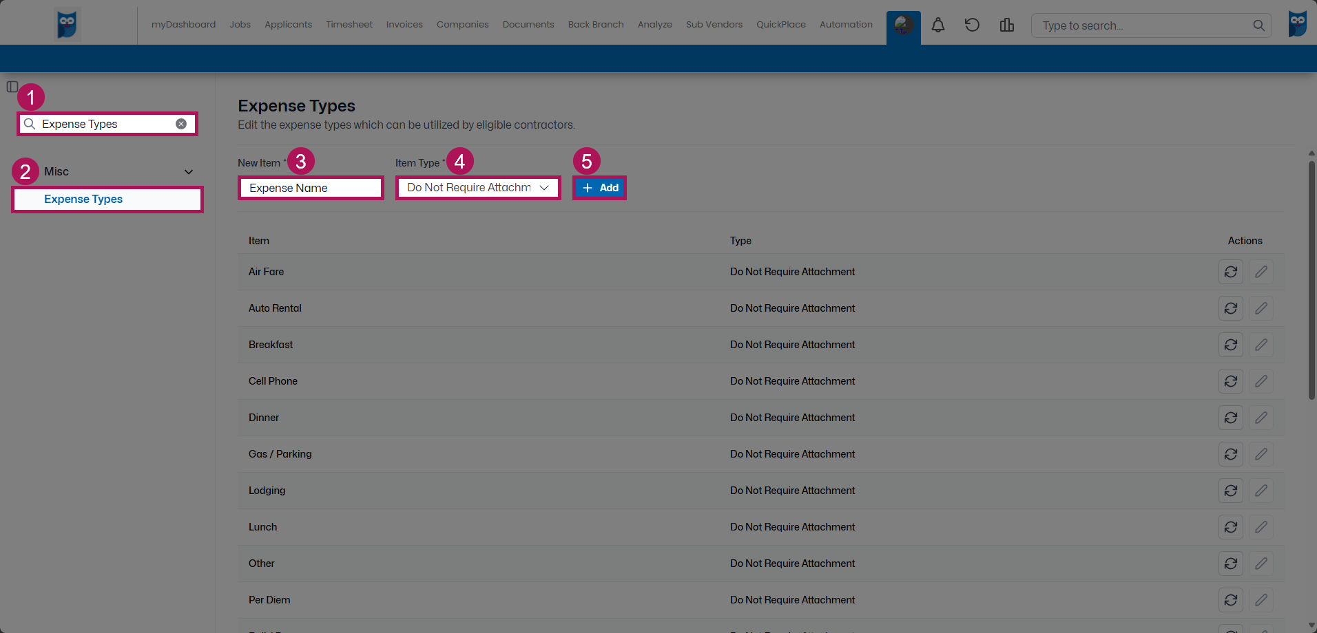 Set up Expense Types (Table Editor) – Avionte Bold