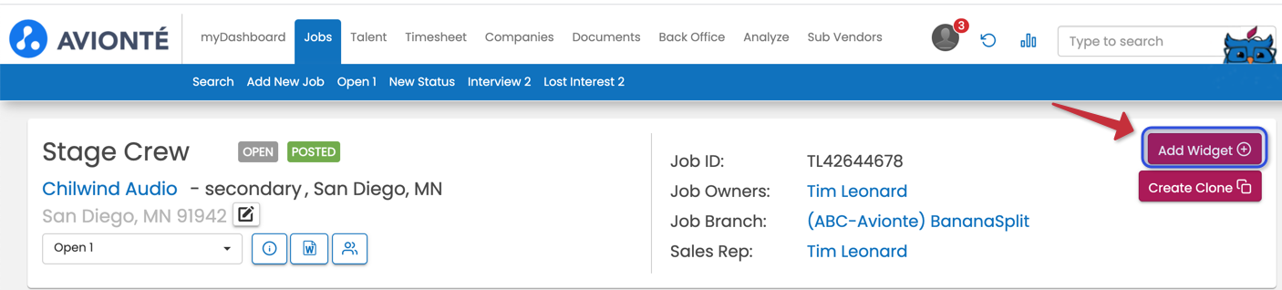 Use the Commission Allocation Widget in the Job Details – Avionte Bold