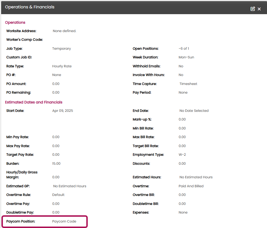 Paycom Positions (Table Editor) – Avionte Bold