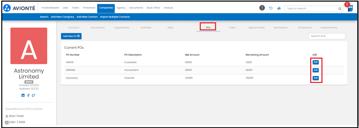 Create and Edit Purchase Orders (PO #s) – Avionte Bold