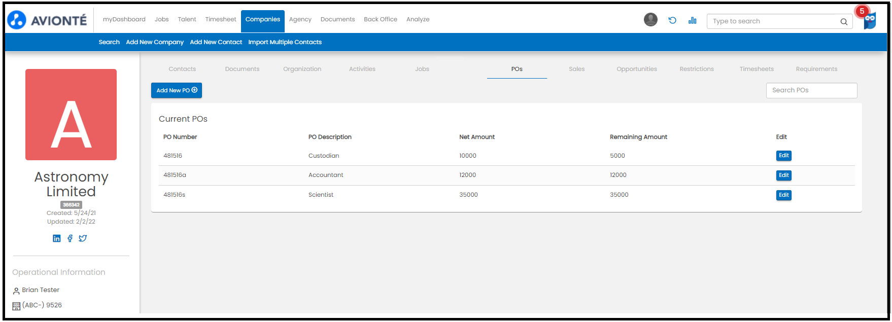 Create and Edit Purchase Orders (PO #s) – Avionte Bold